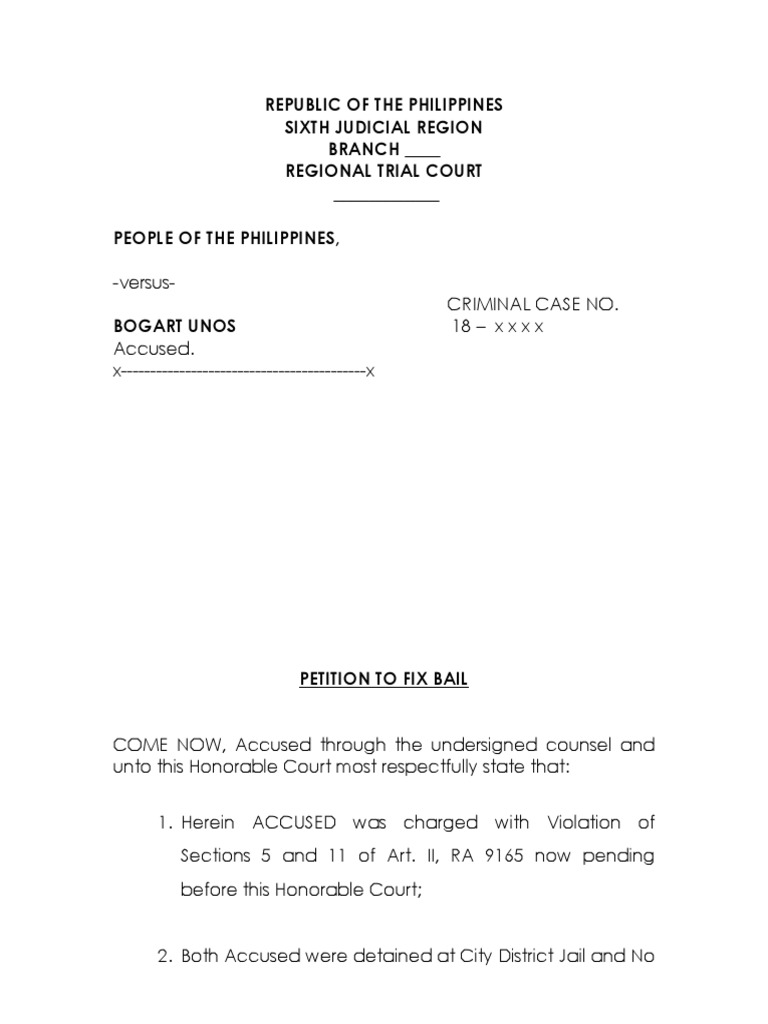 Motion To Fix Bail | PDF | Bail | Judiciaries