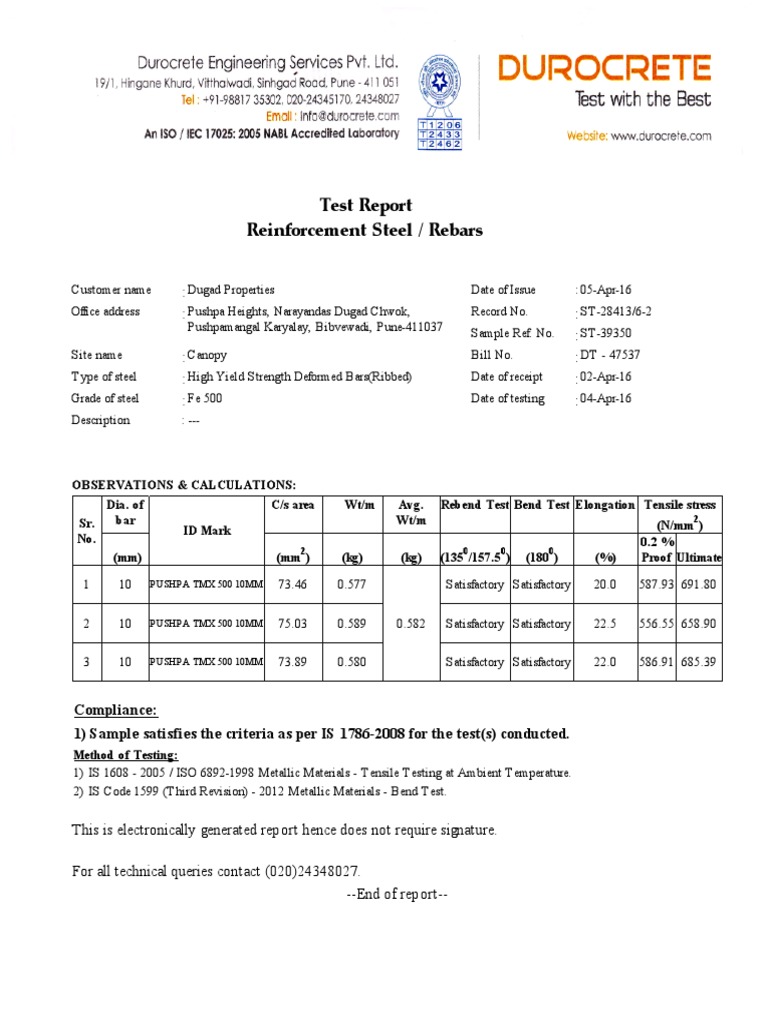 Reinforcement steel test | PDF