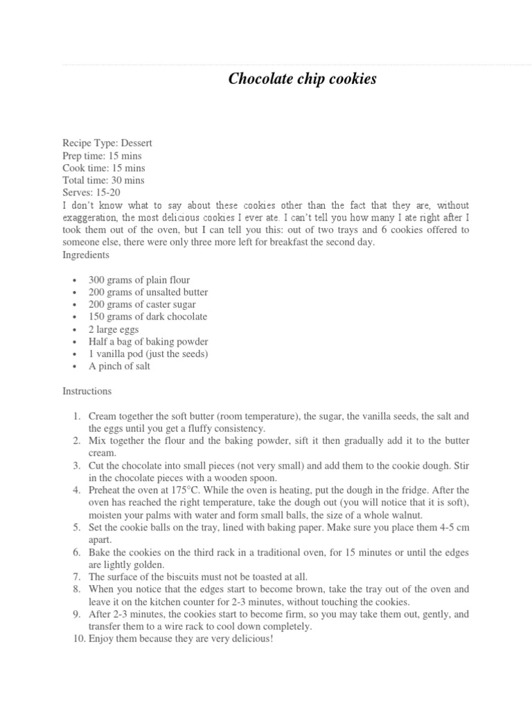Chocolate Chip Cookies | PDF | Baking | Dough