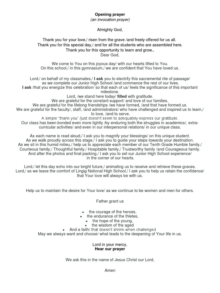Opening Prayer for Graduation Ceremony | PDF | Gratitude | Christian ...