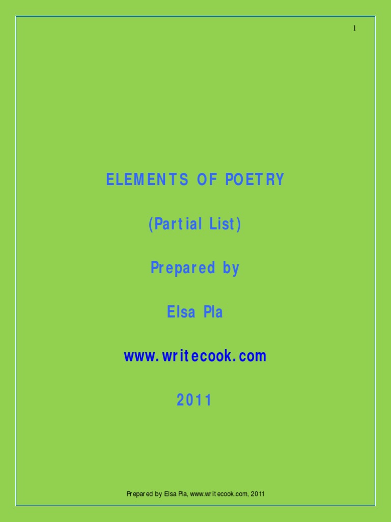 Elements Of Poetry Partial List Prepared By Elsa Pla PDF
