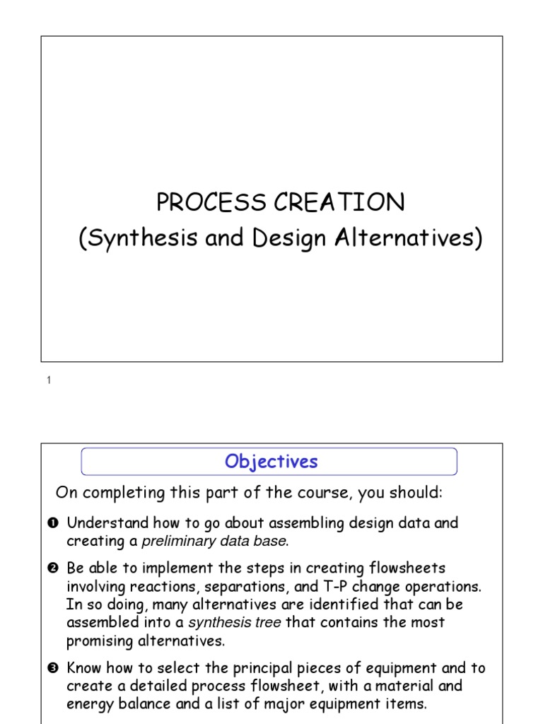 Process Creation Synthesis And Design Alternatives Pdf Chlorine