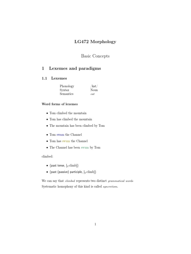 472ho-Basics Lexemes and Paradigms | PDF | Morphology (Linguistics ...