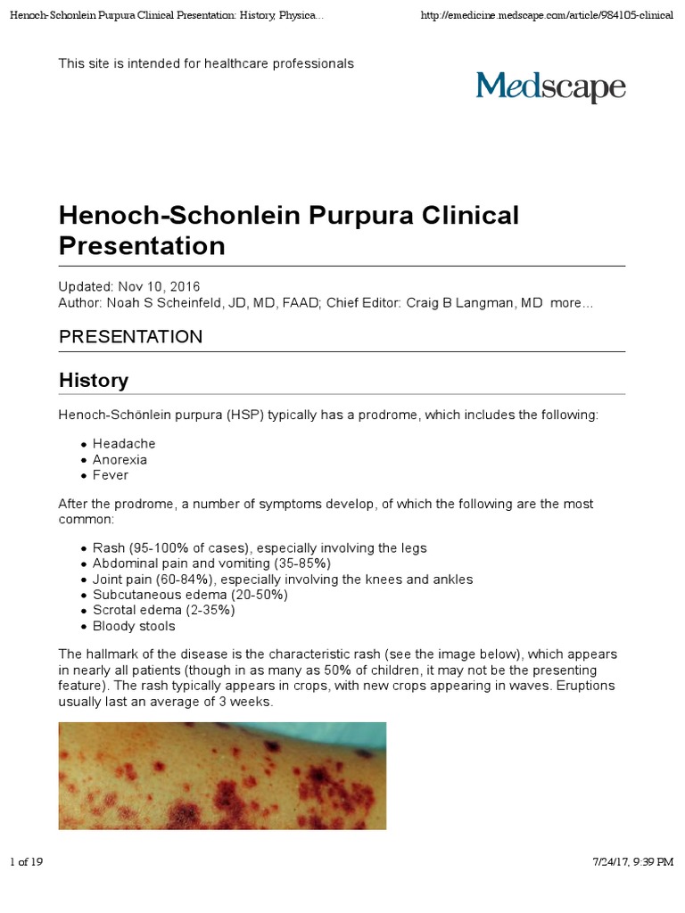 Henoch-Schonlein Purpura Clinical Presentation History, Physical ...