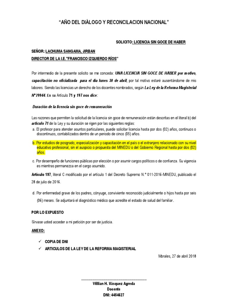 Modelo de Solicitud Licencia