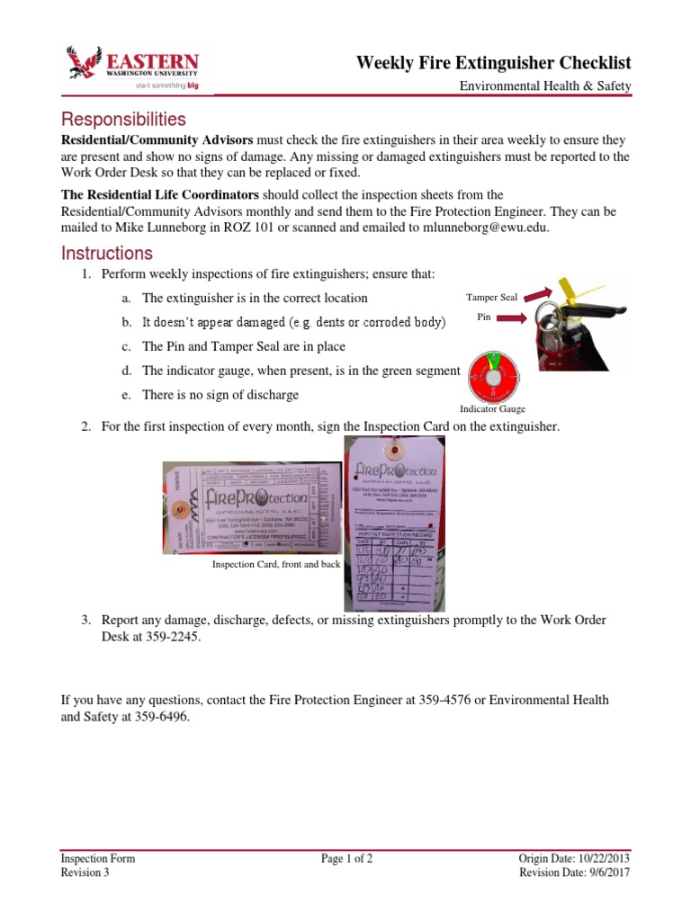 Dorm Weekly Fire Extinguisher Checklist | PDF | Safety | Business