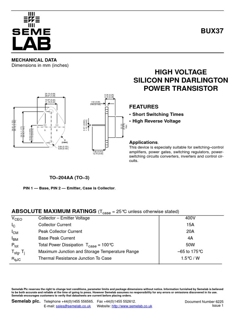 Bux37 PDF | Download Free PDF | Electrical Engineering | Electronic ...