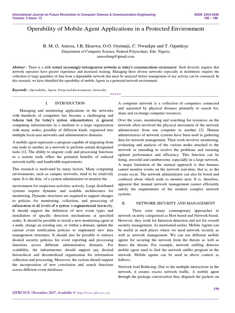 Operability of Mobile Agent Applications in A Protected Environment ...