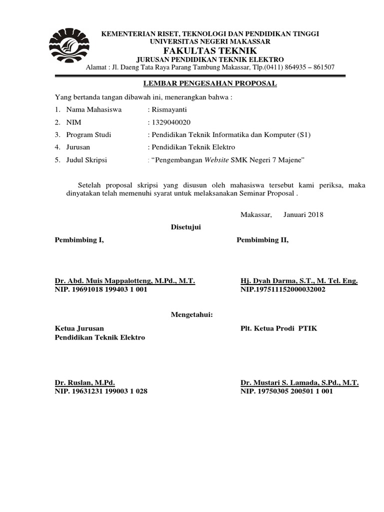 Lembar Pengesahan Proposal Dan Revisi | PDF
