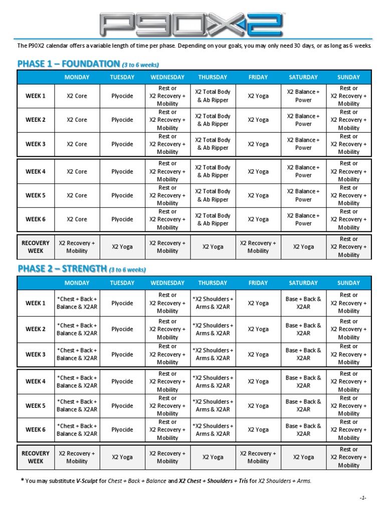P90x Schedule Phase 1