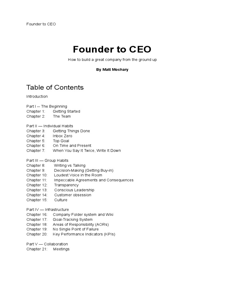 Founder To CEO (Matt's Book For Startups) | Download Free PDF | Meal ...