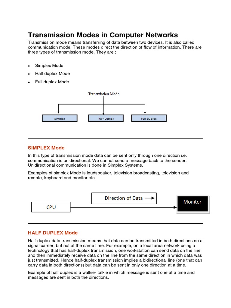 Types of Transmission Modes Explained | PDF | Duplex ...