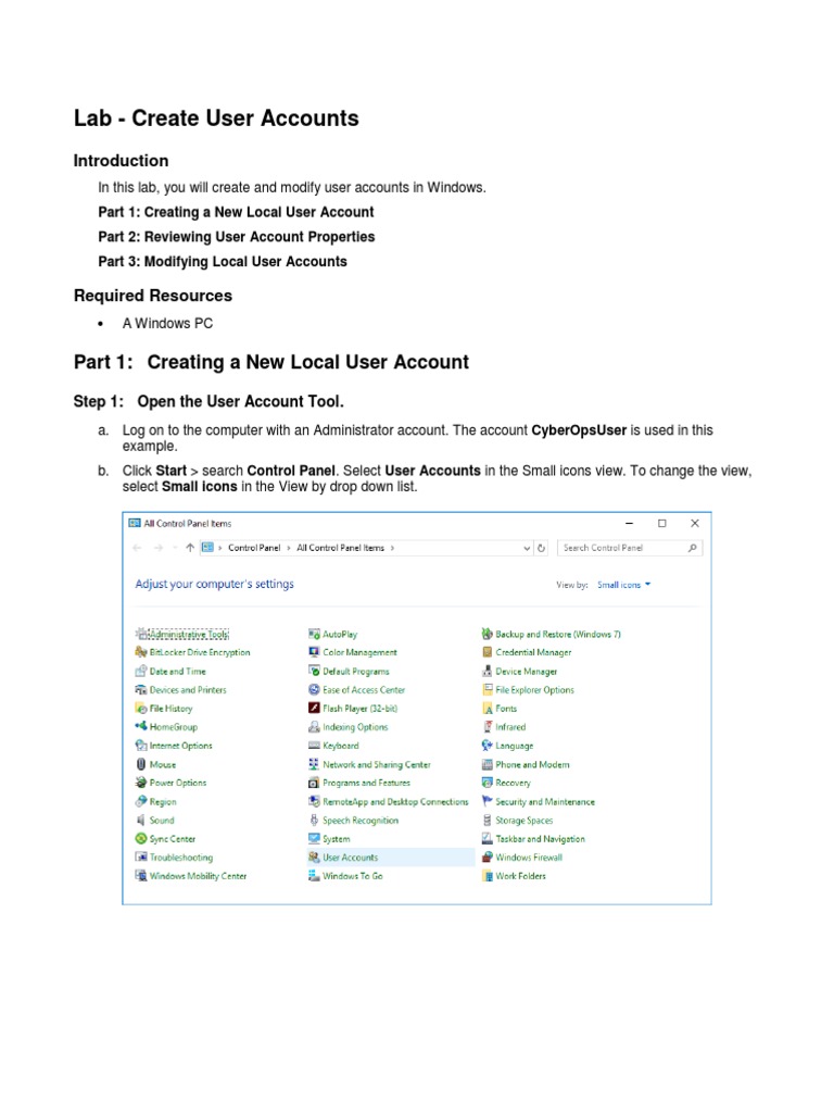 Lab 10 - Create User Accounts | PDF | Icon (Computing) | User (Computing)