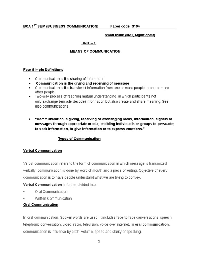 Bca First Sem Communication | Download Free PDF | Nonverbal Communication | Conversation