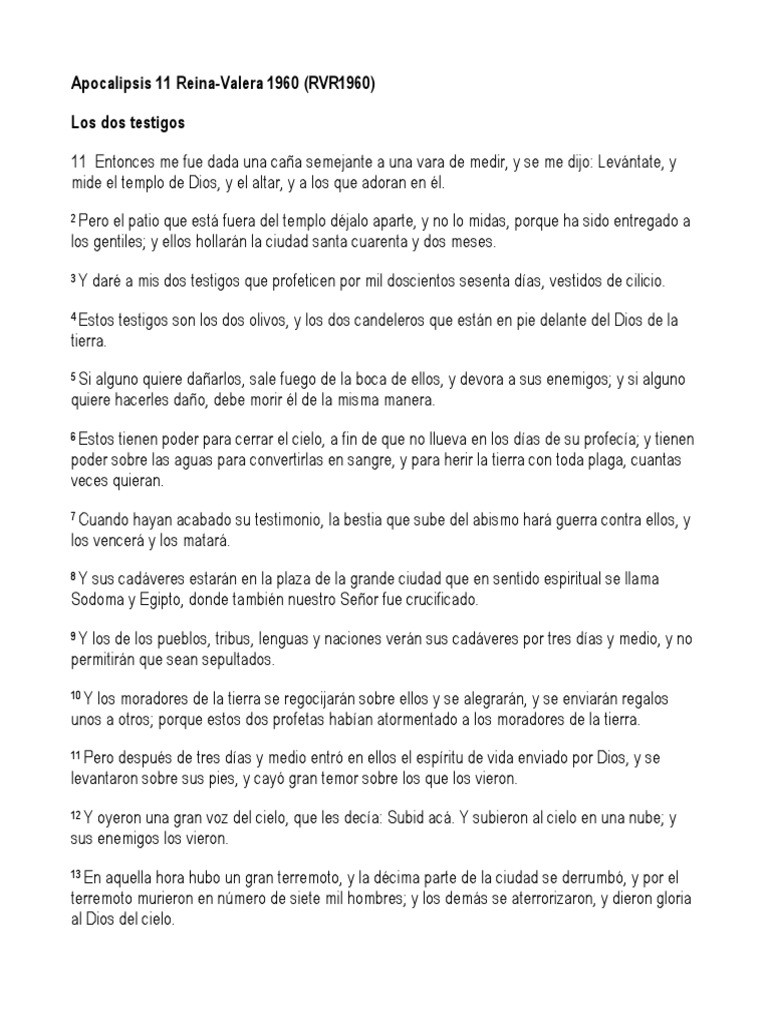 Apocalipsis 11 Los Dos Testigos Pdf Libro De Revelación Biblia