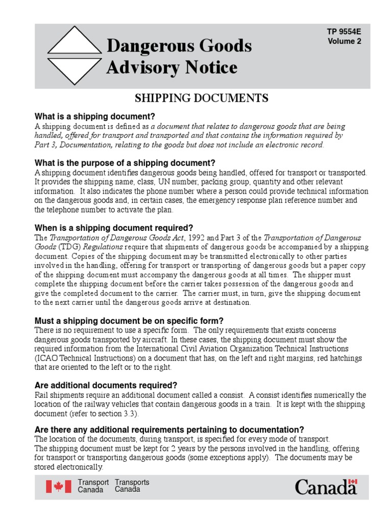 Shipping Documents | PDF | Dangerous Goods | Transport