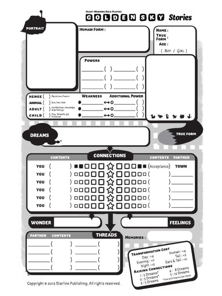 Golden Sky Stories Character Sheet PDF | PDF