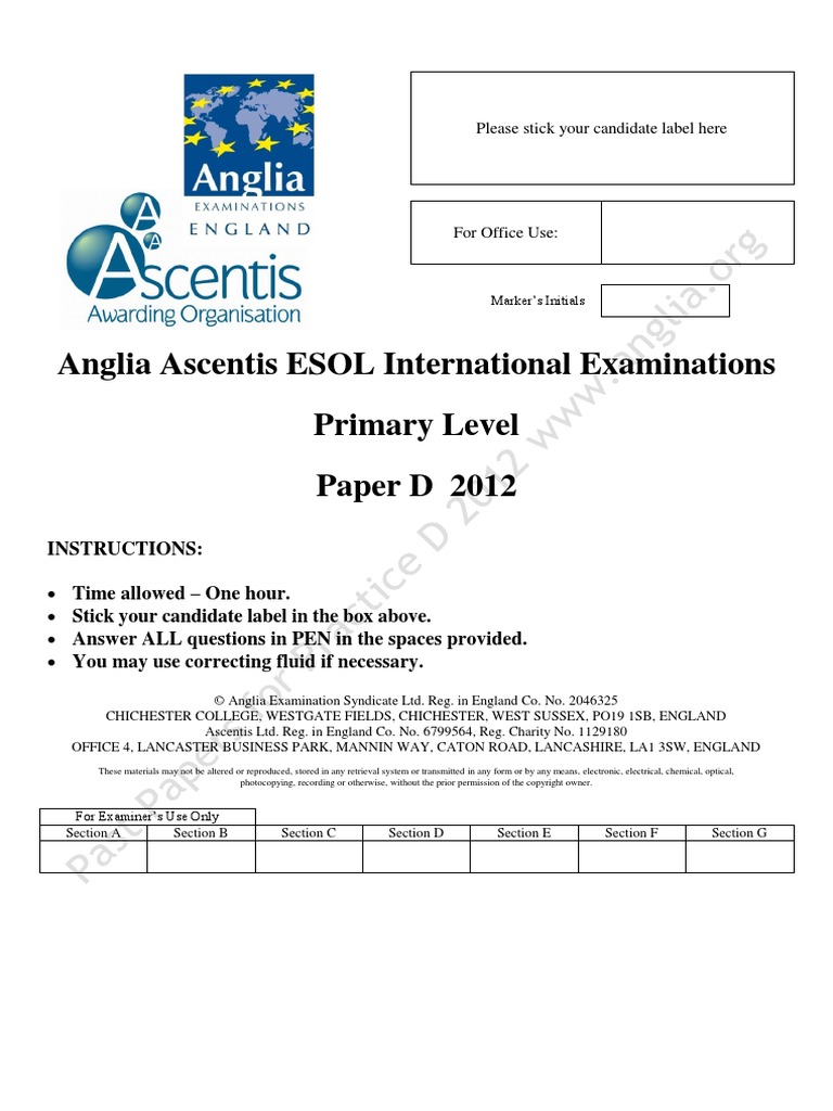 anglia-ascentis-esol-international-examinations-primary-level-paper-d