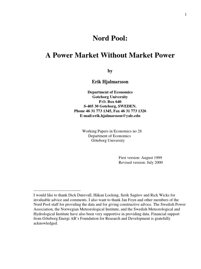 Market Power in Nord Pool Electricity Market | PDF | Stationary Process ...
