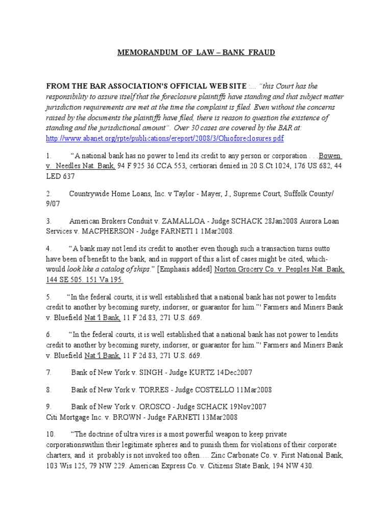 Bank Fraud Cases of Law | Complaint | Common Law