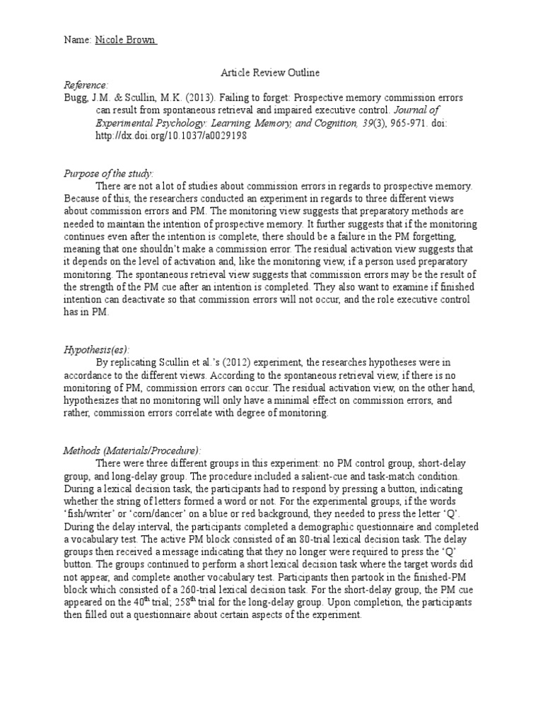 Article Review Example 3 | PDF | Recall (Memory) | Experiment