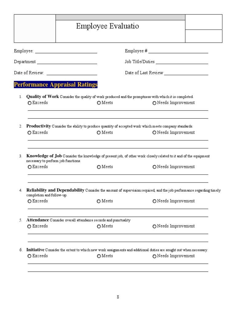Employee Evaluation Form | PDF | Performance Appraisal | Employment