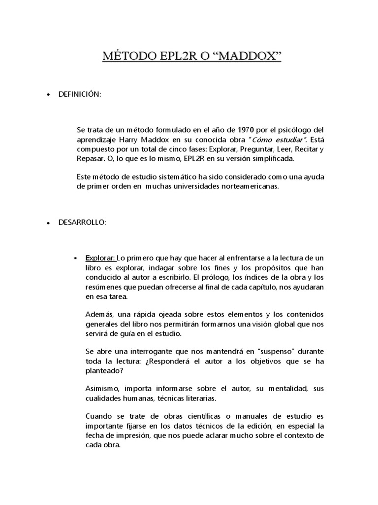 Método EPL2R o | PDF | Lectura (proceso) | Memoria