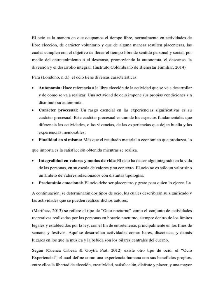Tipos de Ocio: Nocturno y Experiencial | PDF | Ocio | Conceptos psicologicos