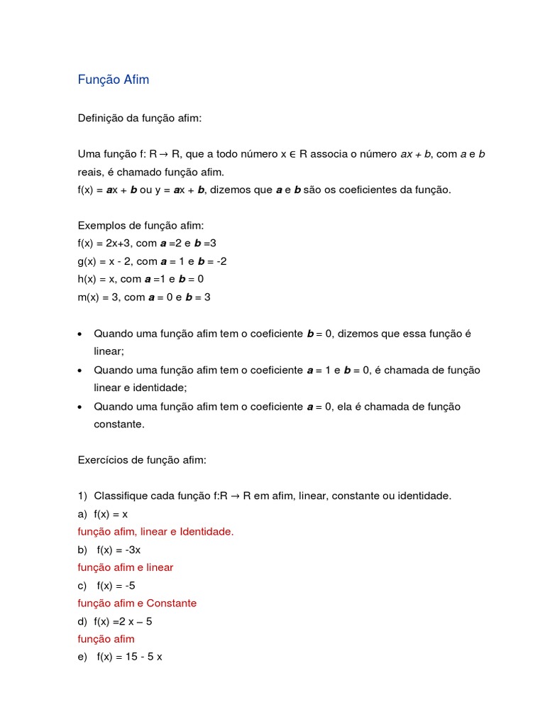 Função Afim Pdf Função Matemática Sistema De Coordenada Cartesiana
