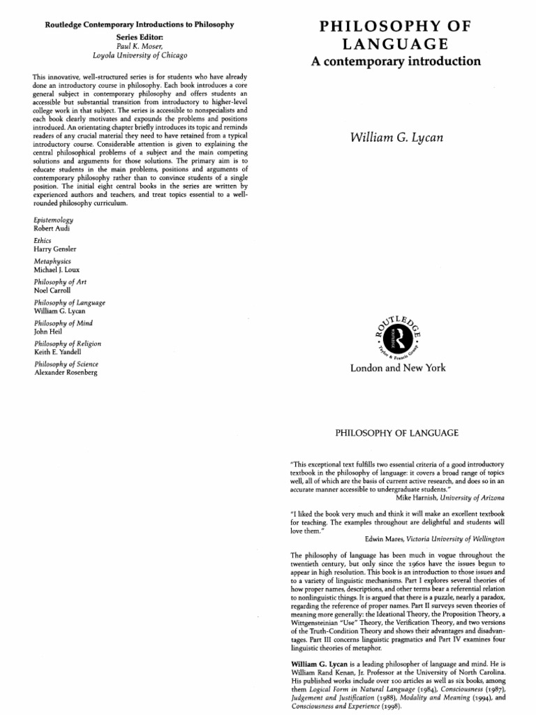 Lycan, William G - Philosophy of Language - A Contemporary Introduction ...
