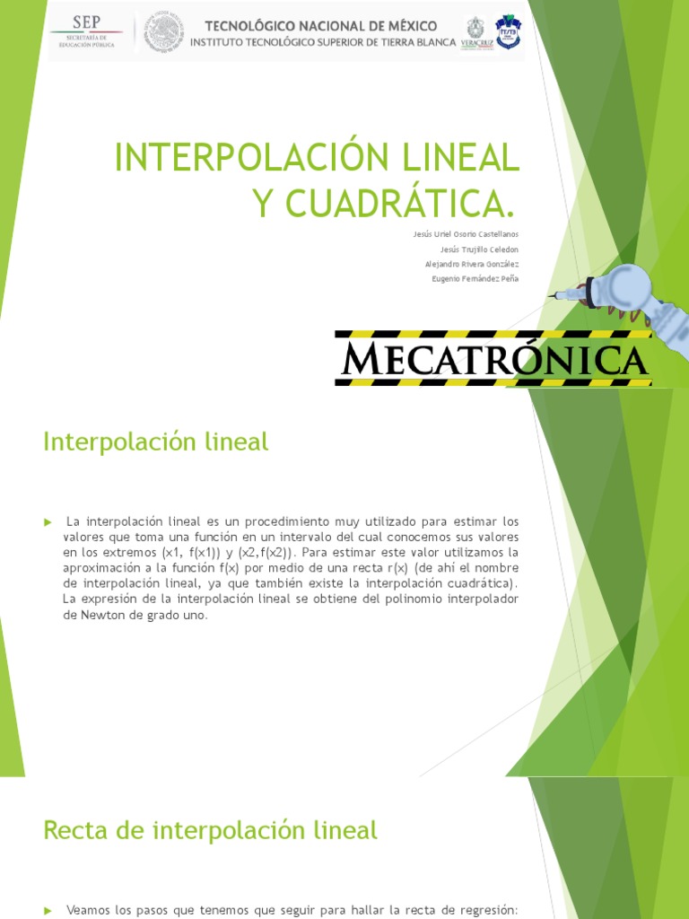 Interpolacion Lineal y Cuadratica | Fórmula | Análisis matemático