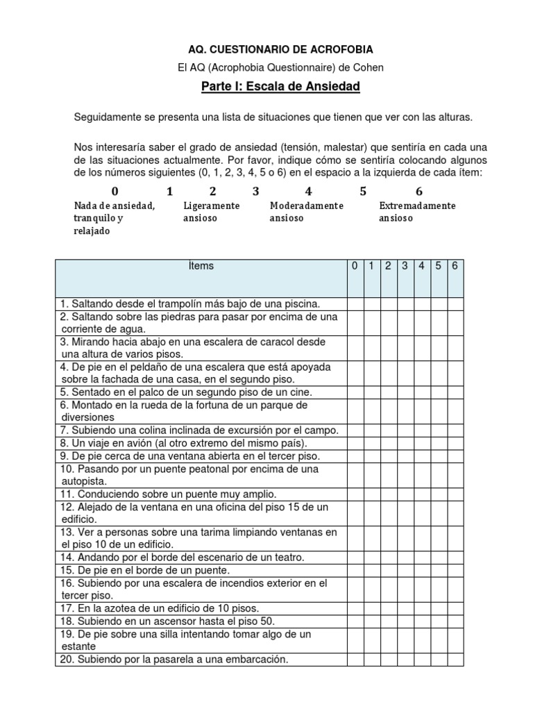 AQ Cuestionario de Acrofobia Formato PDF | PDF | Ocio | Violencia