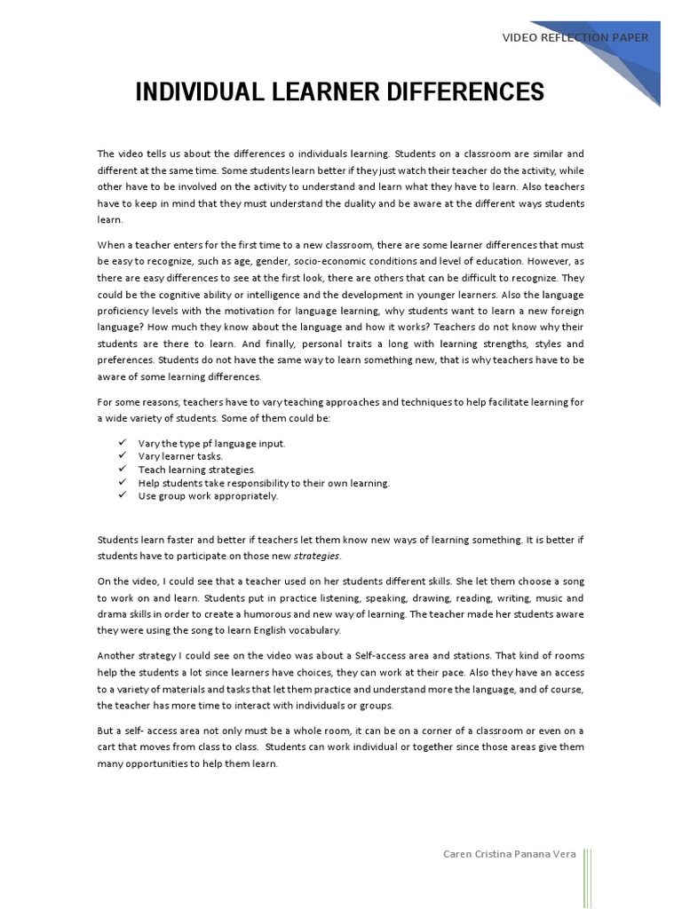 Video Reflection Paper - Met1 | PDF | Classroom | Learning