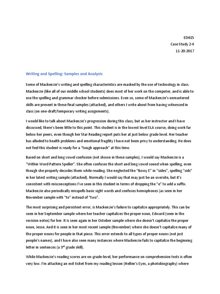 Mackenzie's Writing and Spelling Analysis | PDF | Reading (Process ...