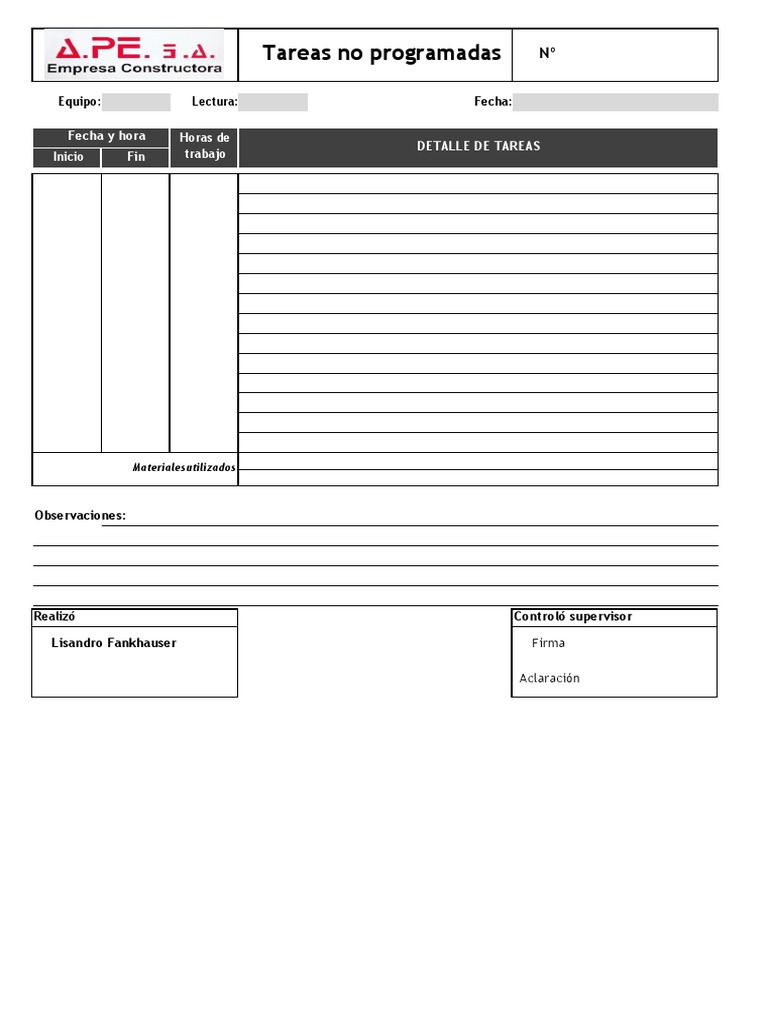 Modelo Parte Diario | PDF