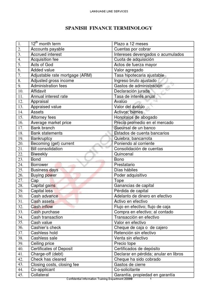 22 Finance Terminology For Spanish PDF | PDF | Bolsa | Dinero