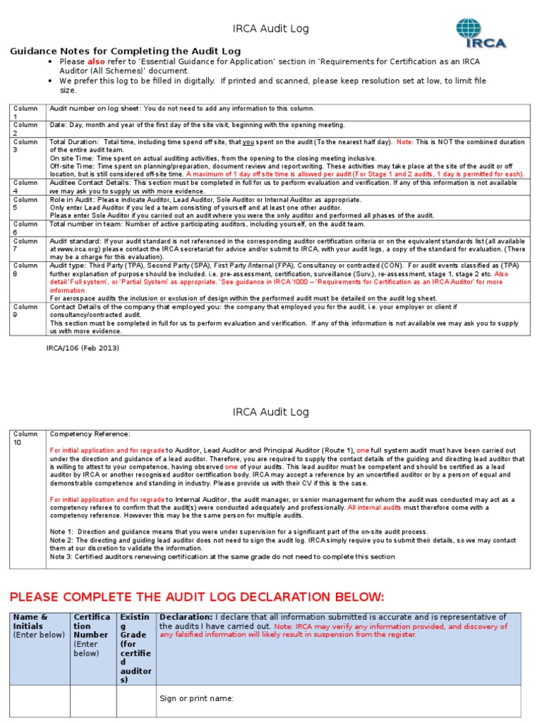 Irca Audit Log | PDF | Internal Audit | Audit