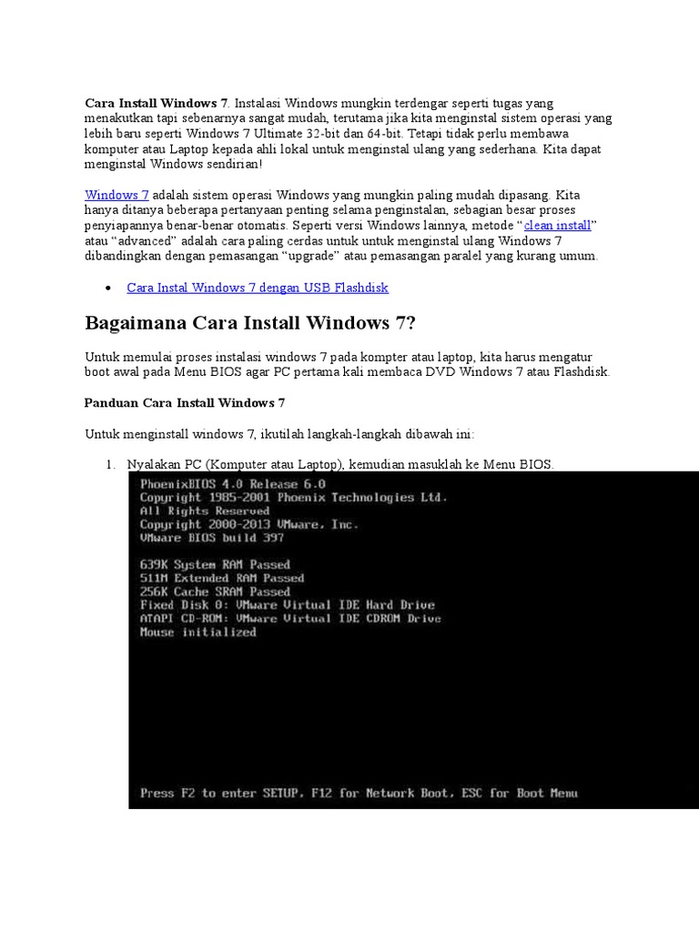 Cara Install Windows 7 | PDF