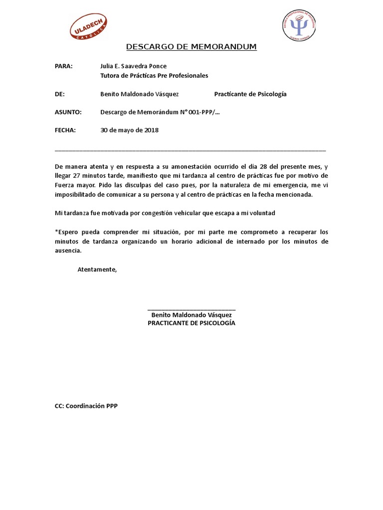 Modelo de Descargo de Memorandum
