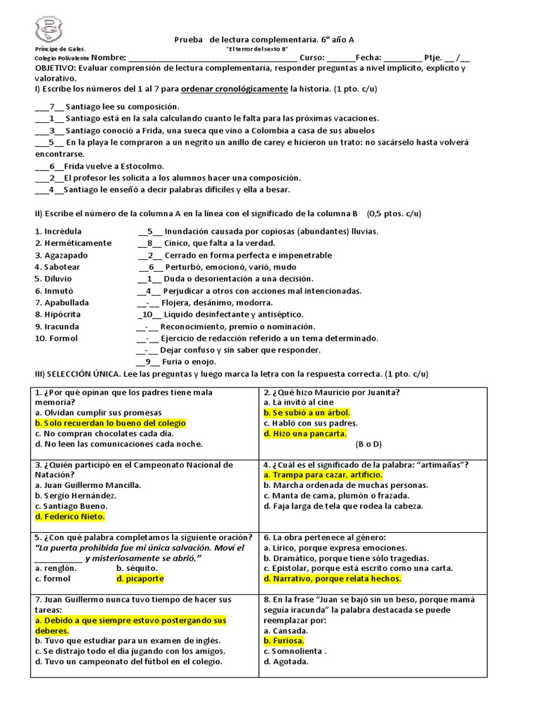 Prueba de "El terror del sexto B" | PDF | Ocio