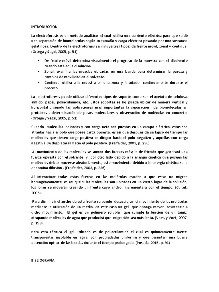 Introducción Electro | PDF | Electroforesis | Biología