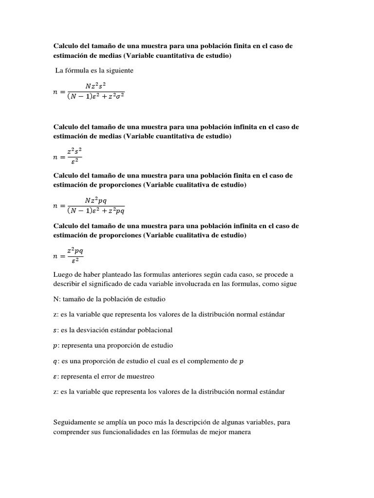 Formulas de N y Uso Tablas de Nomal Estandar | PDF | Muestreo ...