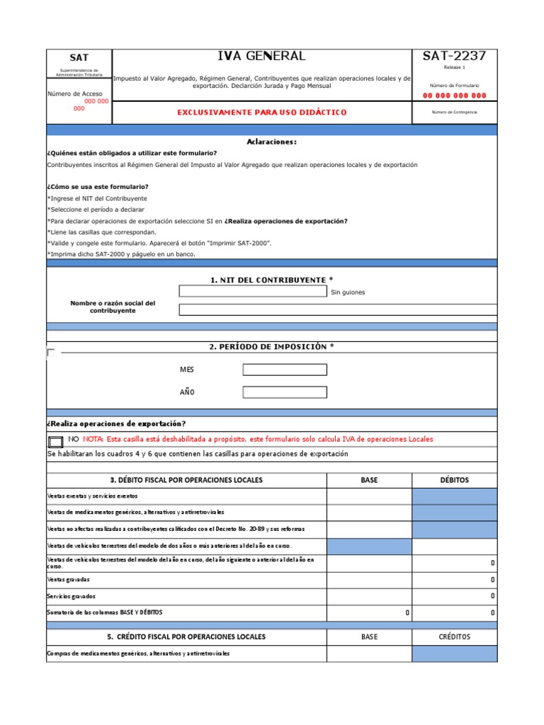 Formulario SAT-2237: Declaración IVA | PDF | Impuesto al valor agregado | Impuestos