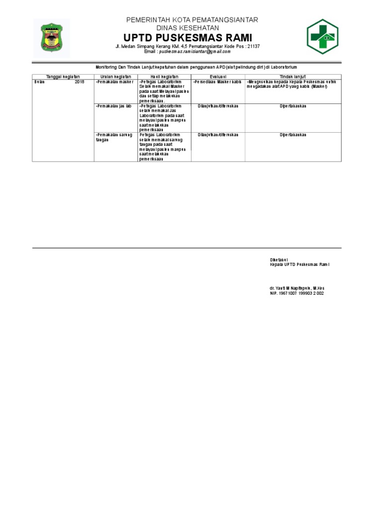 8.1.2.8.c Bukti Monitoring Penggunaan APD Dan Tindak Lanjut | PDF