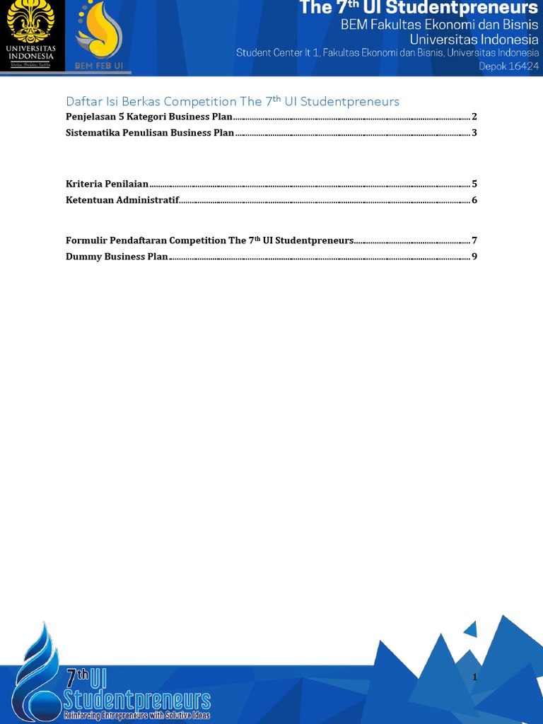 Panduan Business Plan UI Studentpreneurs | PDF | Karier & Perkembangan ...