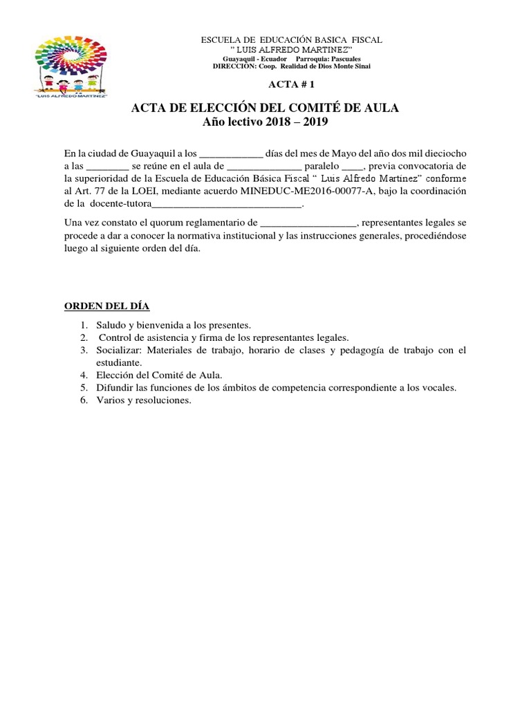 Acta Comite de Aula | PDF | Ecuador | Educación primaria