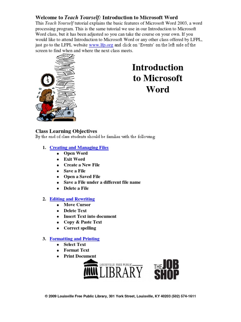 Welcome To Teach Yourself: Introduction To Microsoft Word | PDF | Computer Keyboard | Microsoft Word