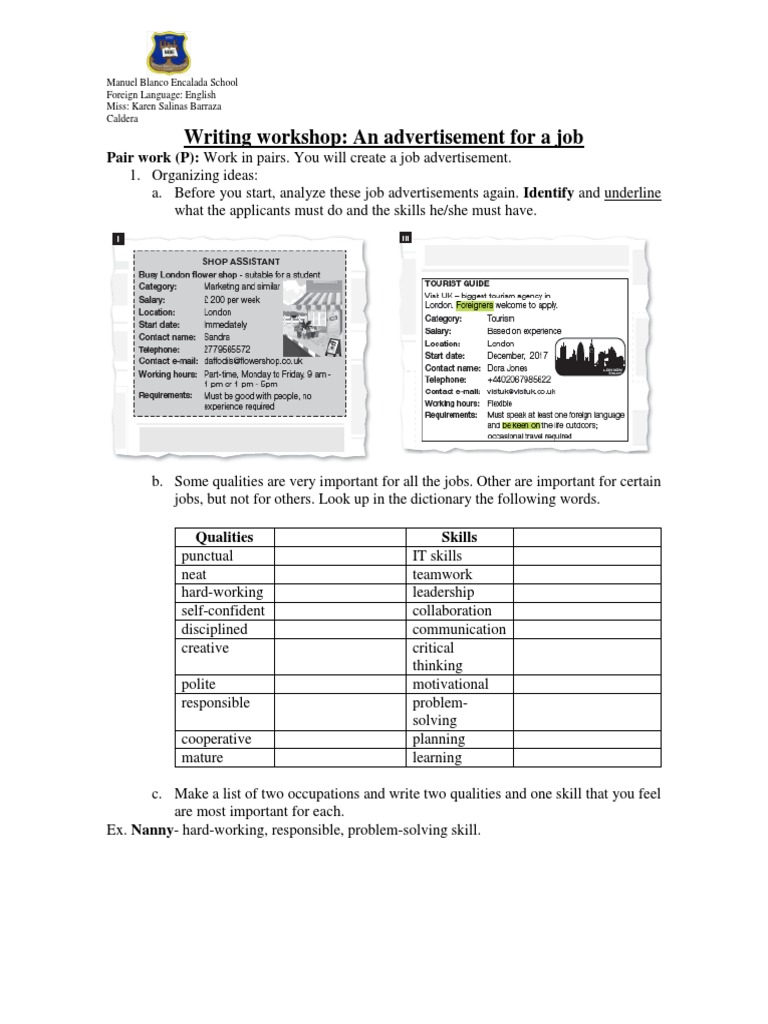 Job Advertisement Writing Workshop | PDF