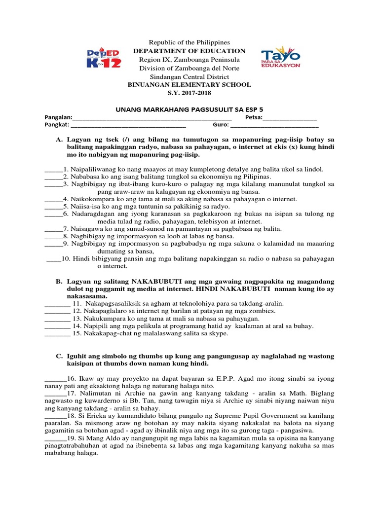 ESP 5 First Quarter | PDF