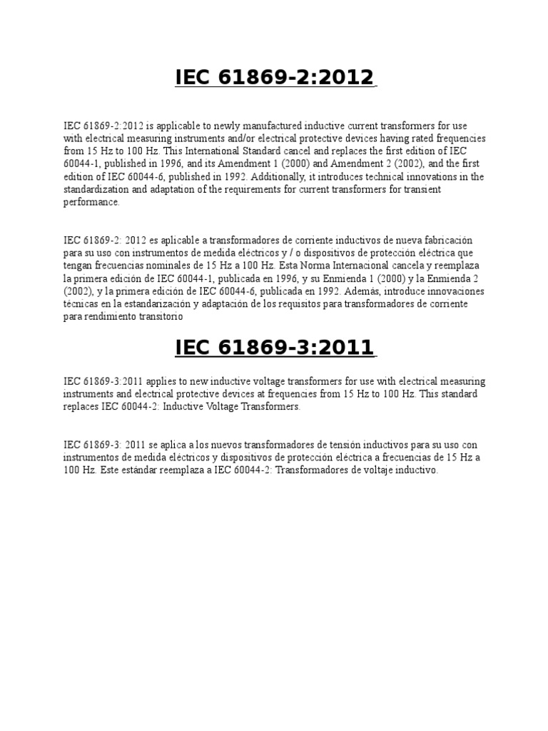 Norma Iec 61869-3 y 61869-2